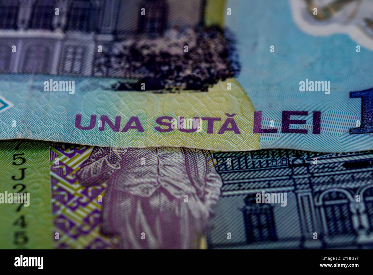 LEI money banknotes, detail photo of RON. Romanian currency Stock Photo ...