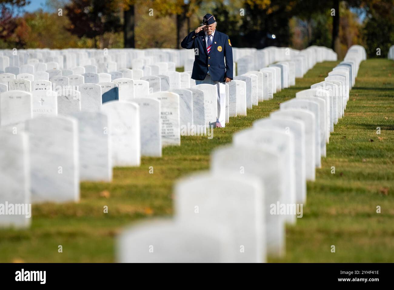 Air Force veteran John Dubiel salutes his fellow veterans at Arlington ...