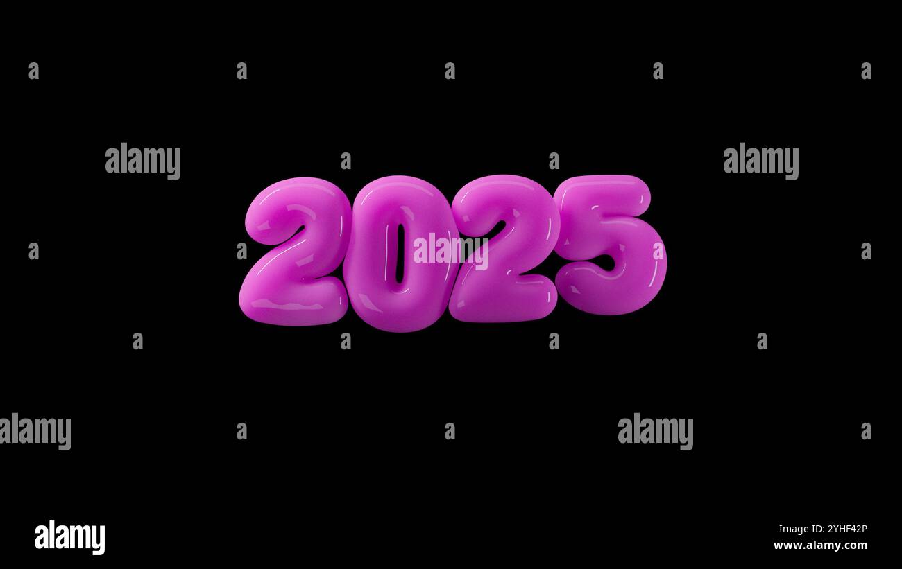 3D render of 2025 New Year numbers in the form pink inflated balloons ...