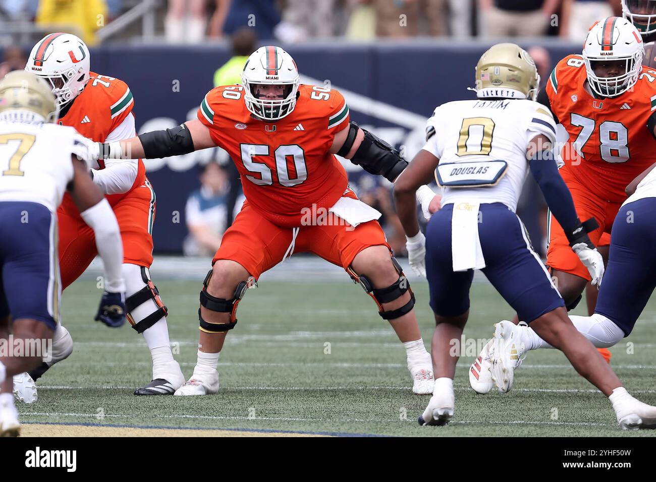ATLANTA, GA - NOVEMBER 09: Miami Hurricanes center Zach Carpenter (50 ...