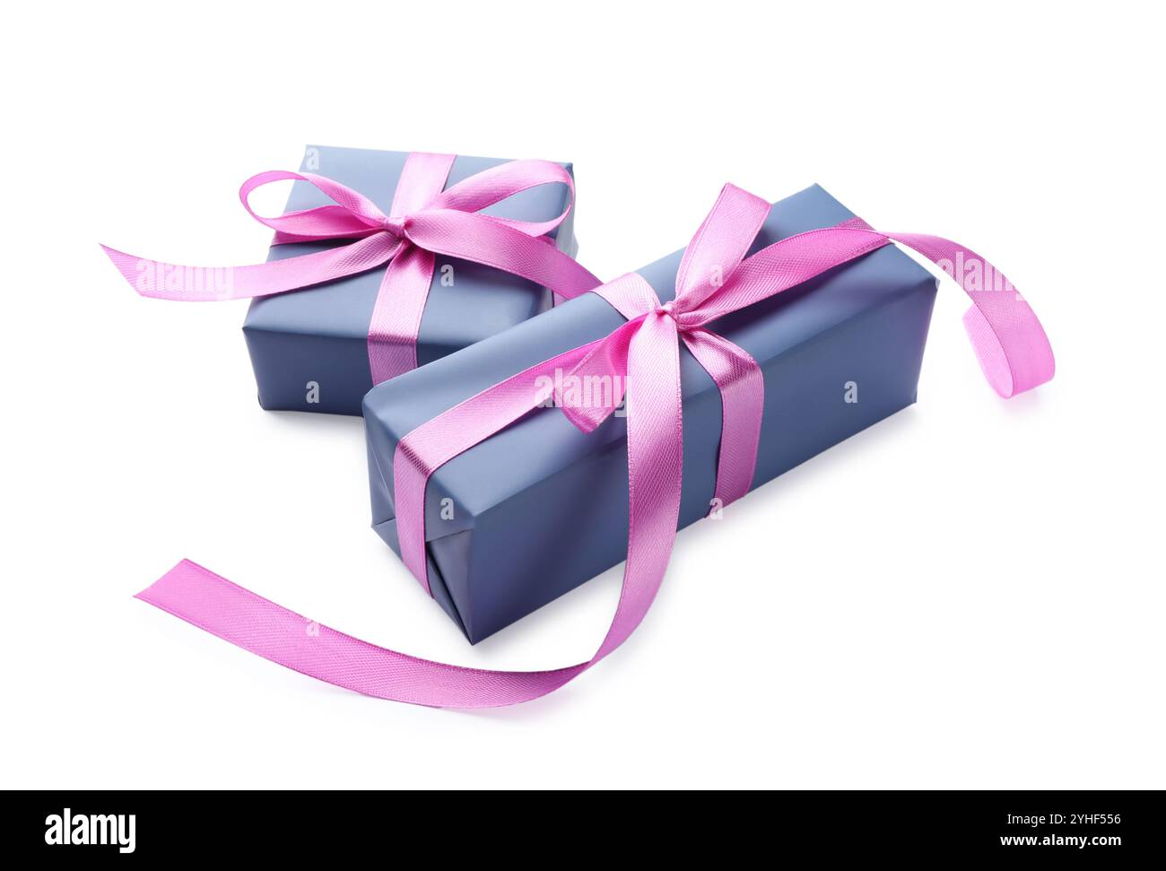 Beautiful gift boxes with pink bows isolated on white Stock Photo - Alamy