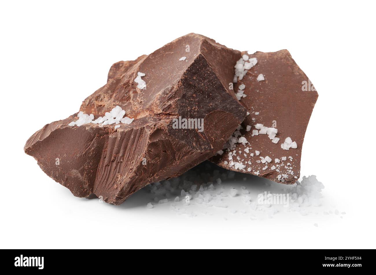 Pieces of chocolate with salt isolated on white Stock Photo - Alamy