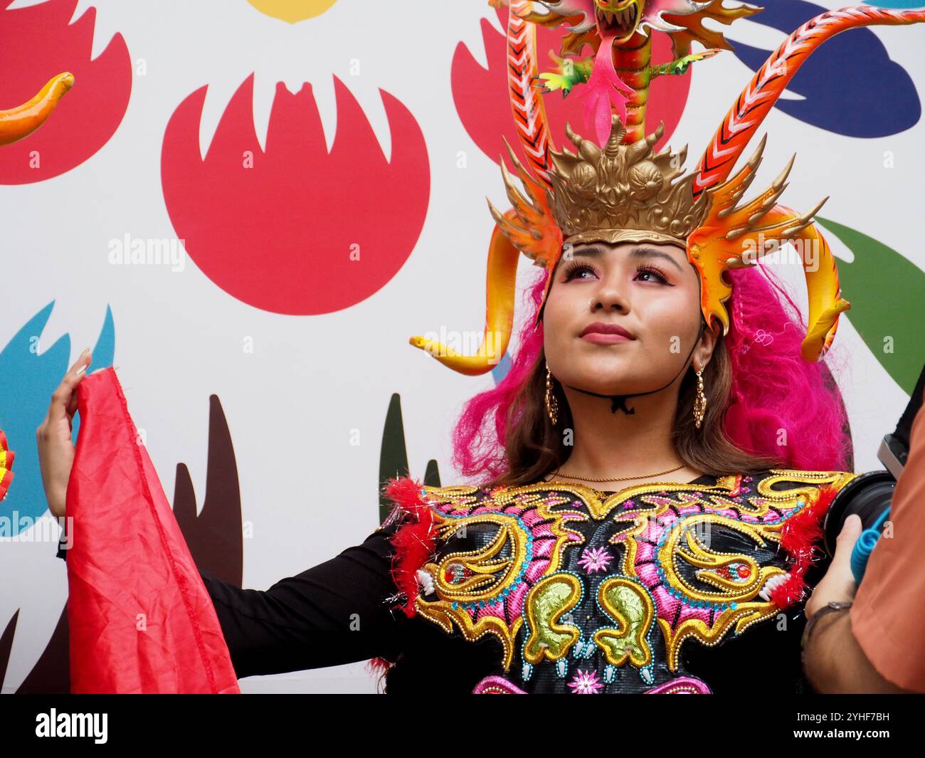Lima, Peru. 11th Nov, 2024. Andean indigenous woman, in typical devil ...