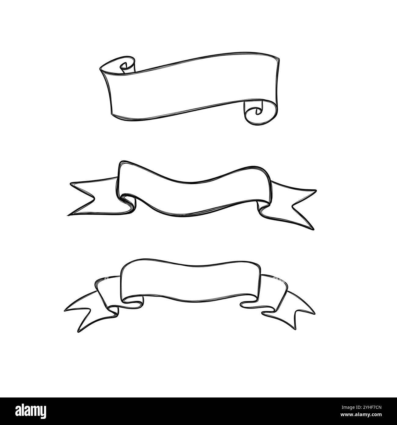Set Ribbons Banner Line Art Design Drawing Artwork Stock Photo - Alamy