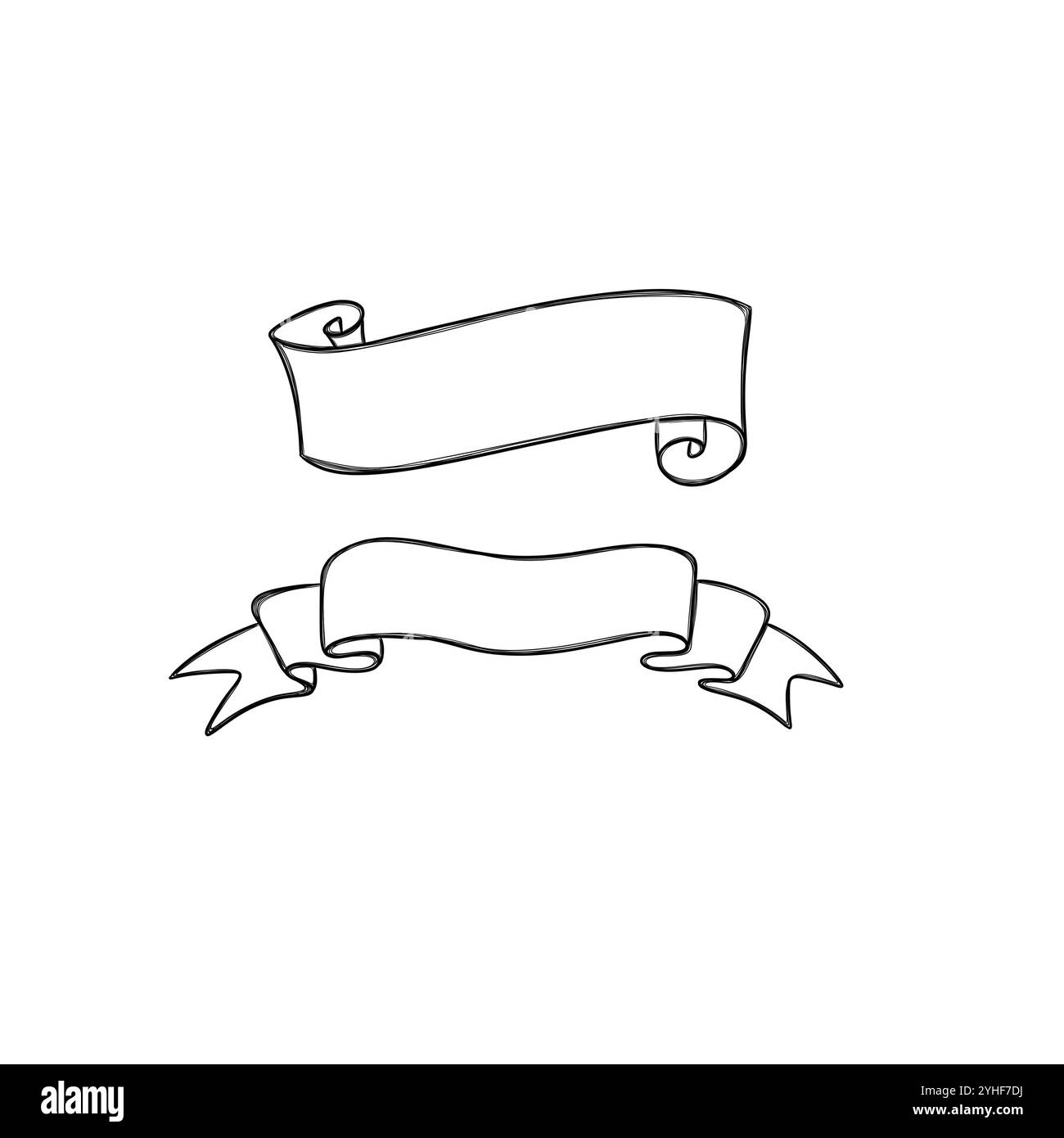 Set Ribbons Banner Line Art Design Drawing Artwork Stock Photo - Alamy