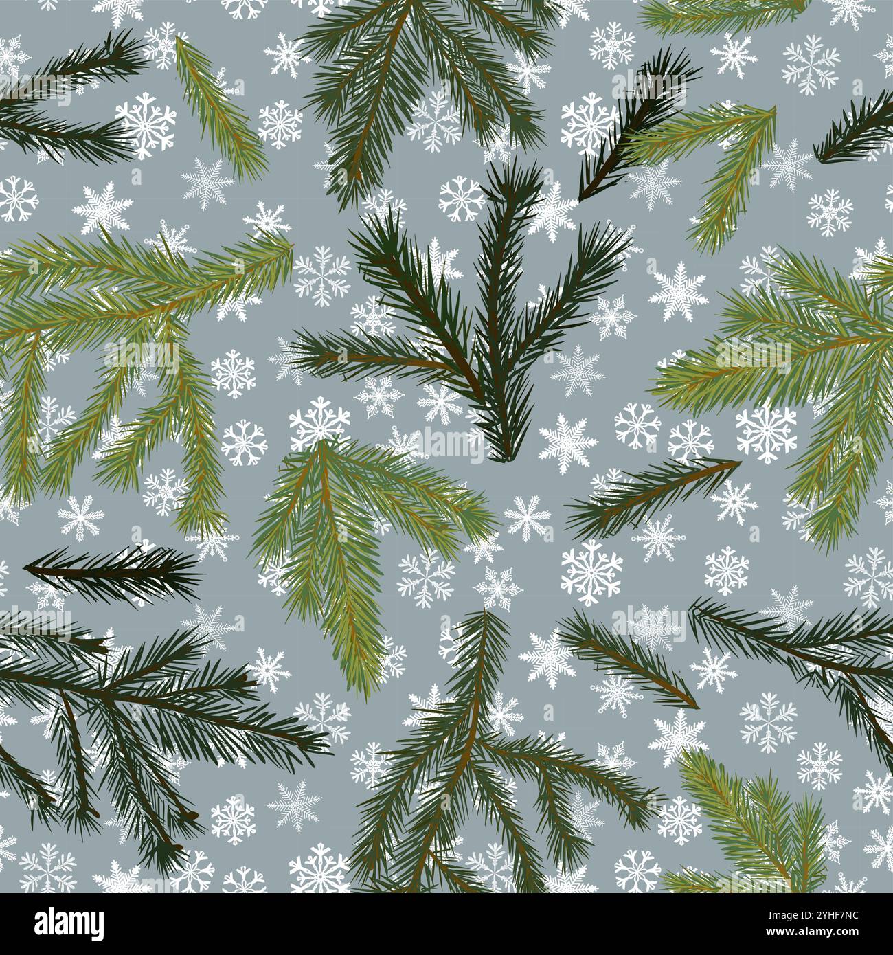 Seamless pattern with snowflakes and fir branches. Vector illustration ...