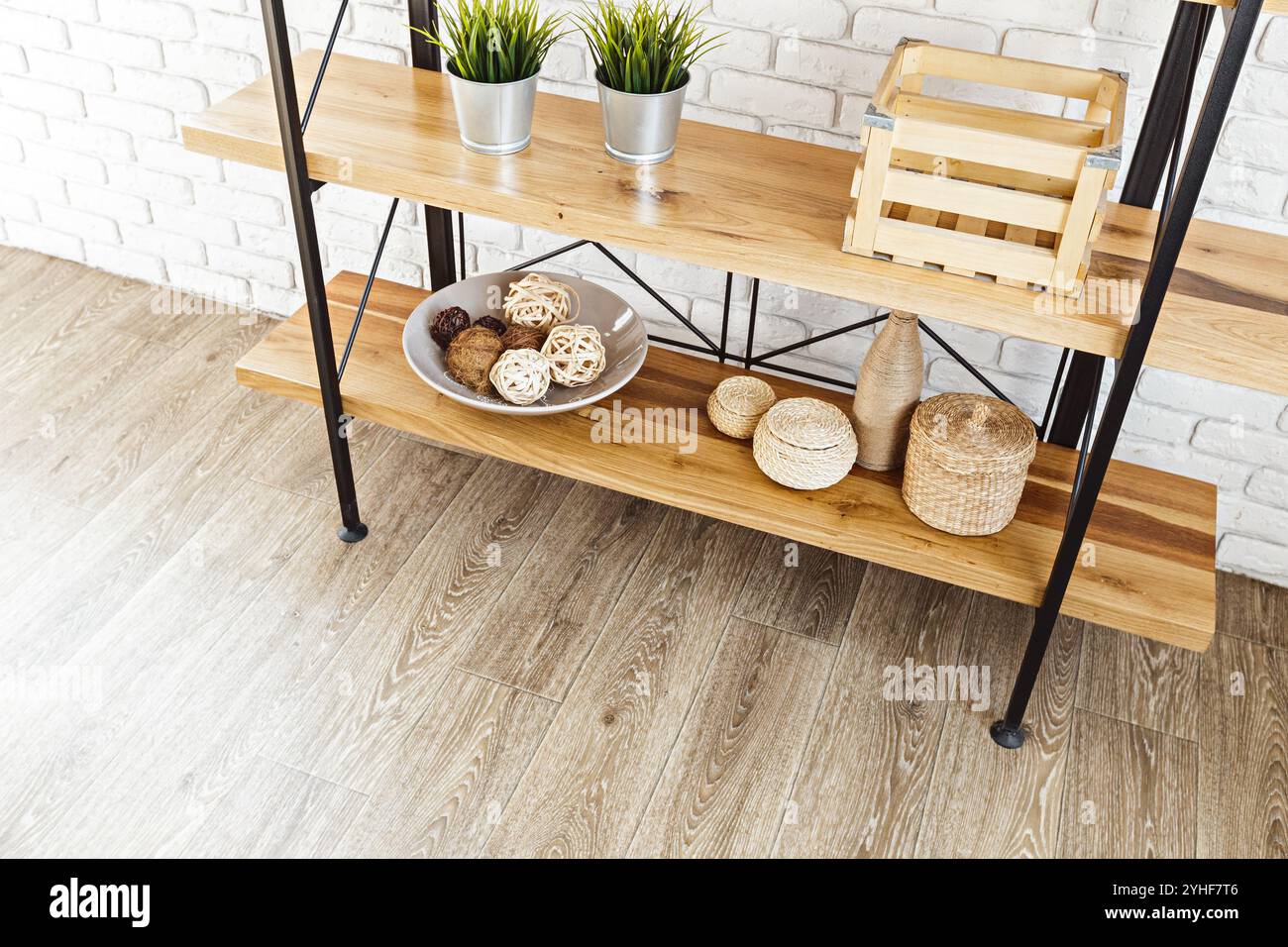 modern wooden rack in the loft interior Stock Photo - Alamy