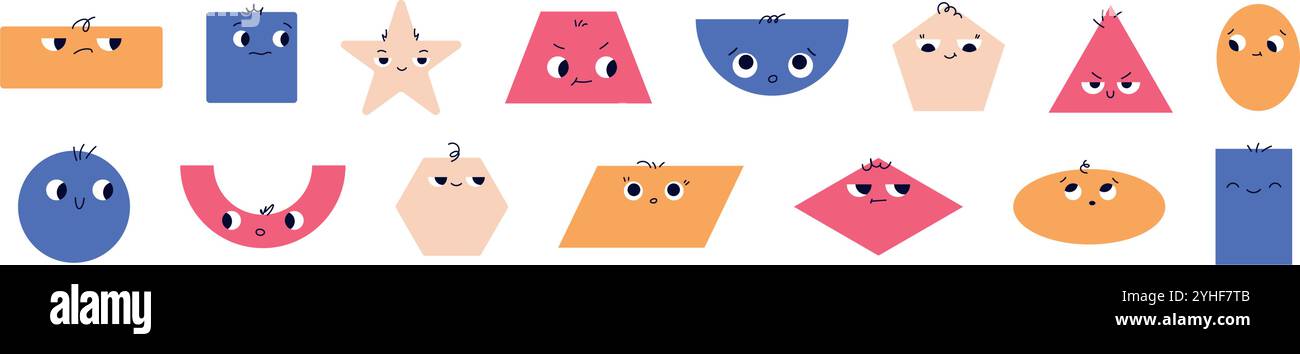 Cute basic math shapes with faces and geometric expressions. Simple ...