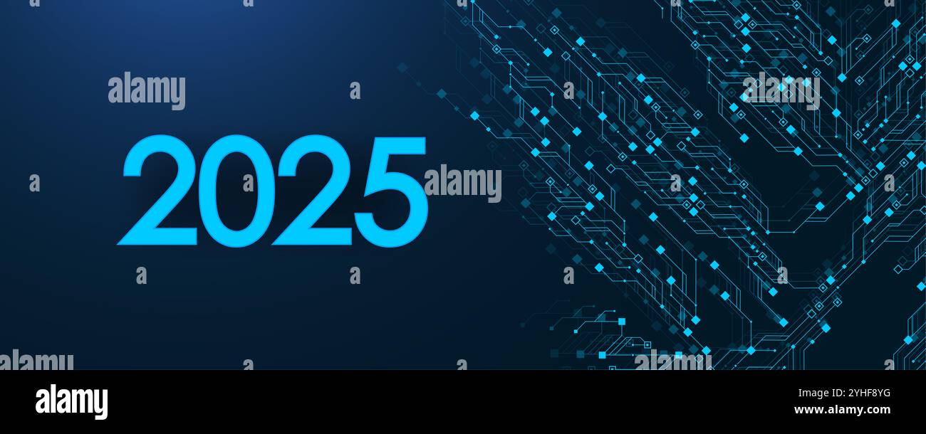 Digital technology abstract poster template 2025 with circuit board ...