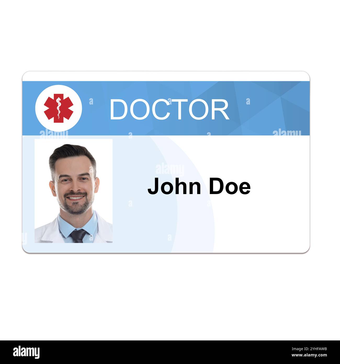 Doctor's badge with photo of man on white background Stock Photo - Alamy