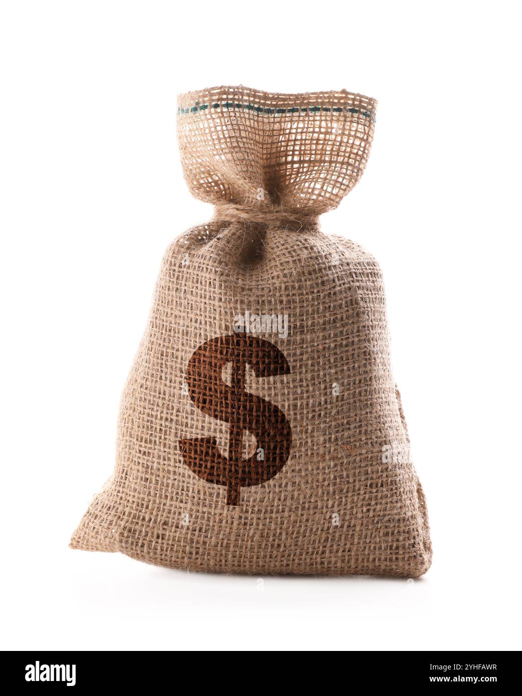 Dollar sign on burlap sack, white background Stock Photo - Alamy