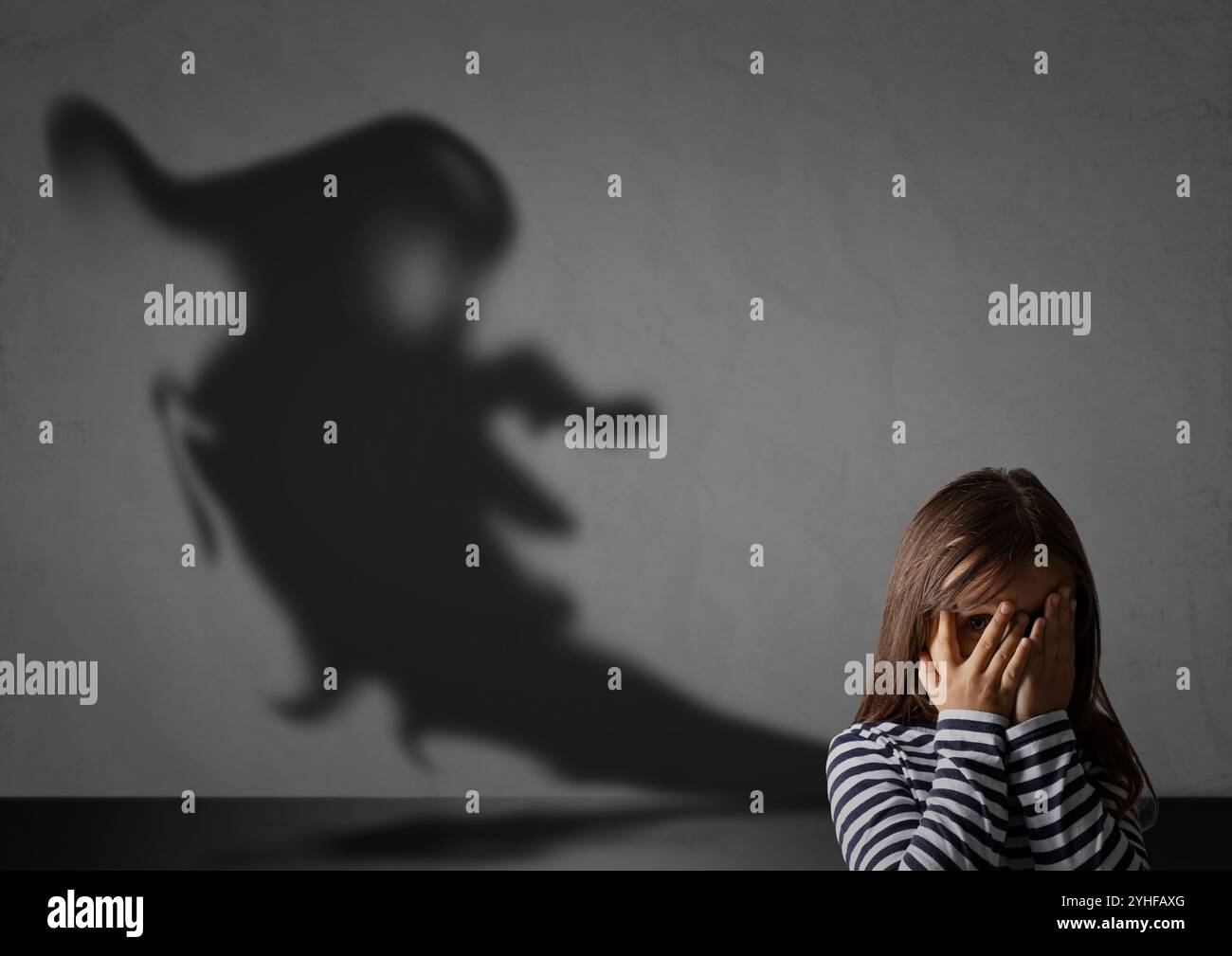 Little kid scared by monster. Spooky shadow in room Stock Photo - Alamy