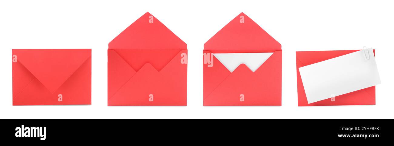 Red envelopes and blank letter isolated on white, collage Stock Photo ...