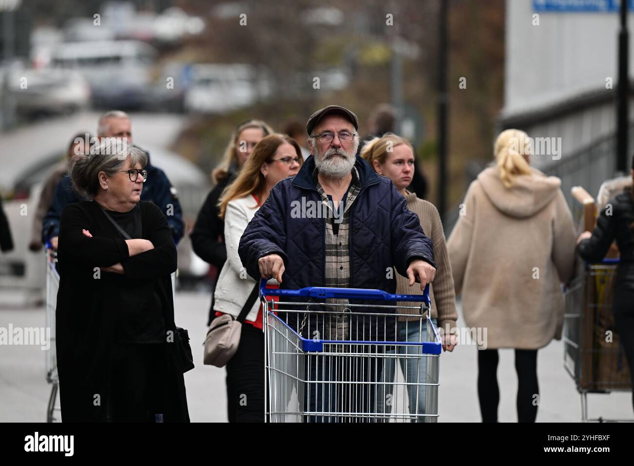 Ullared, Halland, Sweden. November 11 2024. Customers outside of Gekås ...