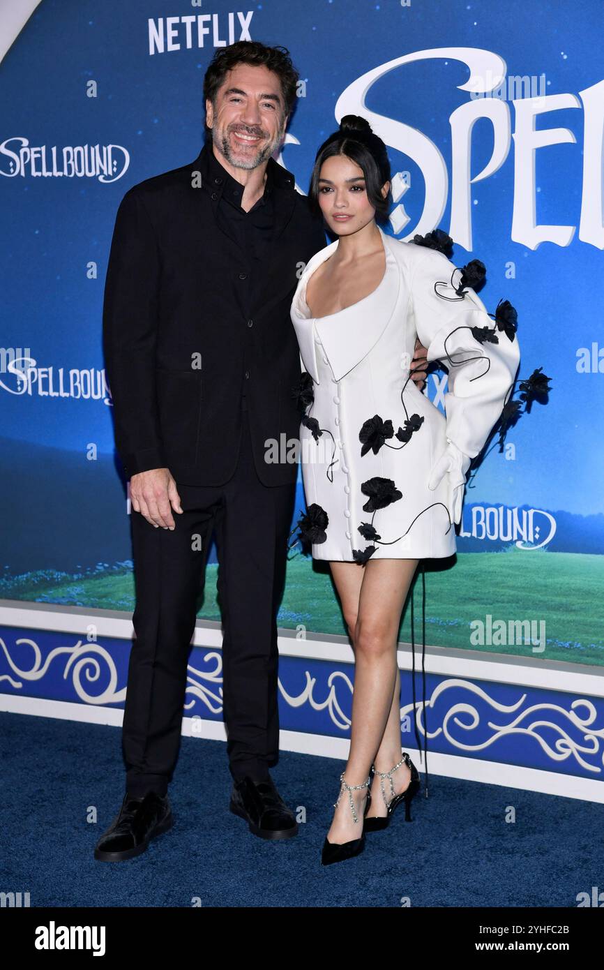 Javier Bardem, left, and Rachel Zegler attend the premiere of Netflix's ...