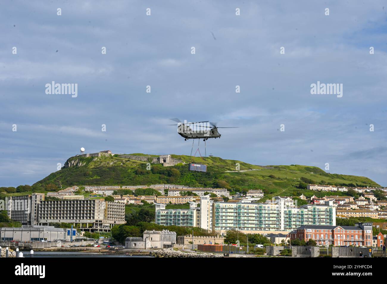 Chinook Helicopter taking off from Portland HeliOperations in Dorset ...