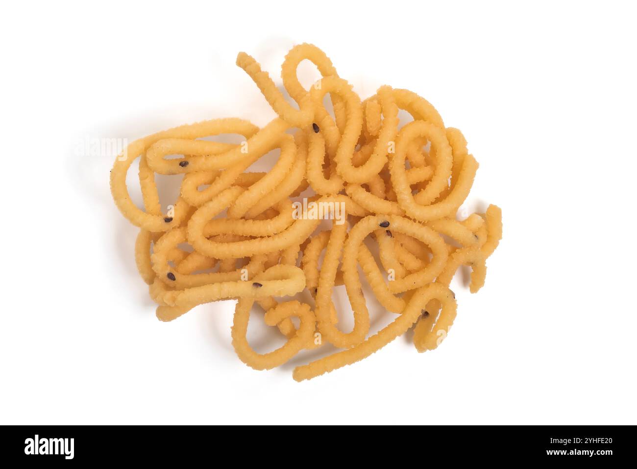 Homemade crispy murukku, a traditional South Indian snack on a white ...