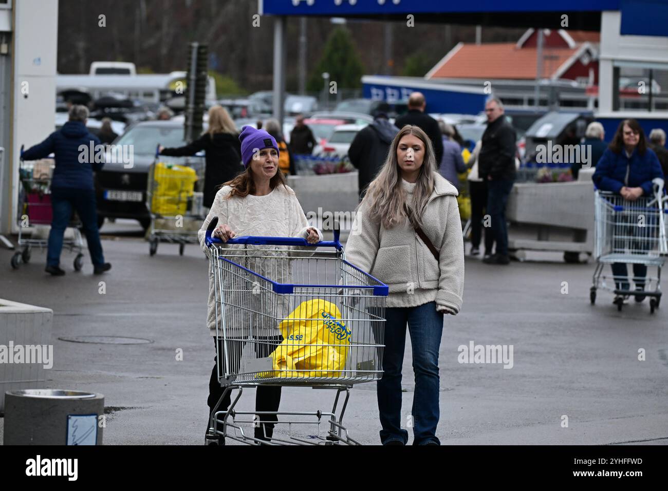 Ullared, Halland, Sweden. November 11 2024. Customers outside of Gekås ...