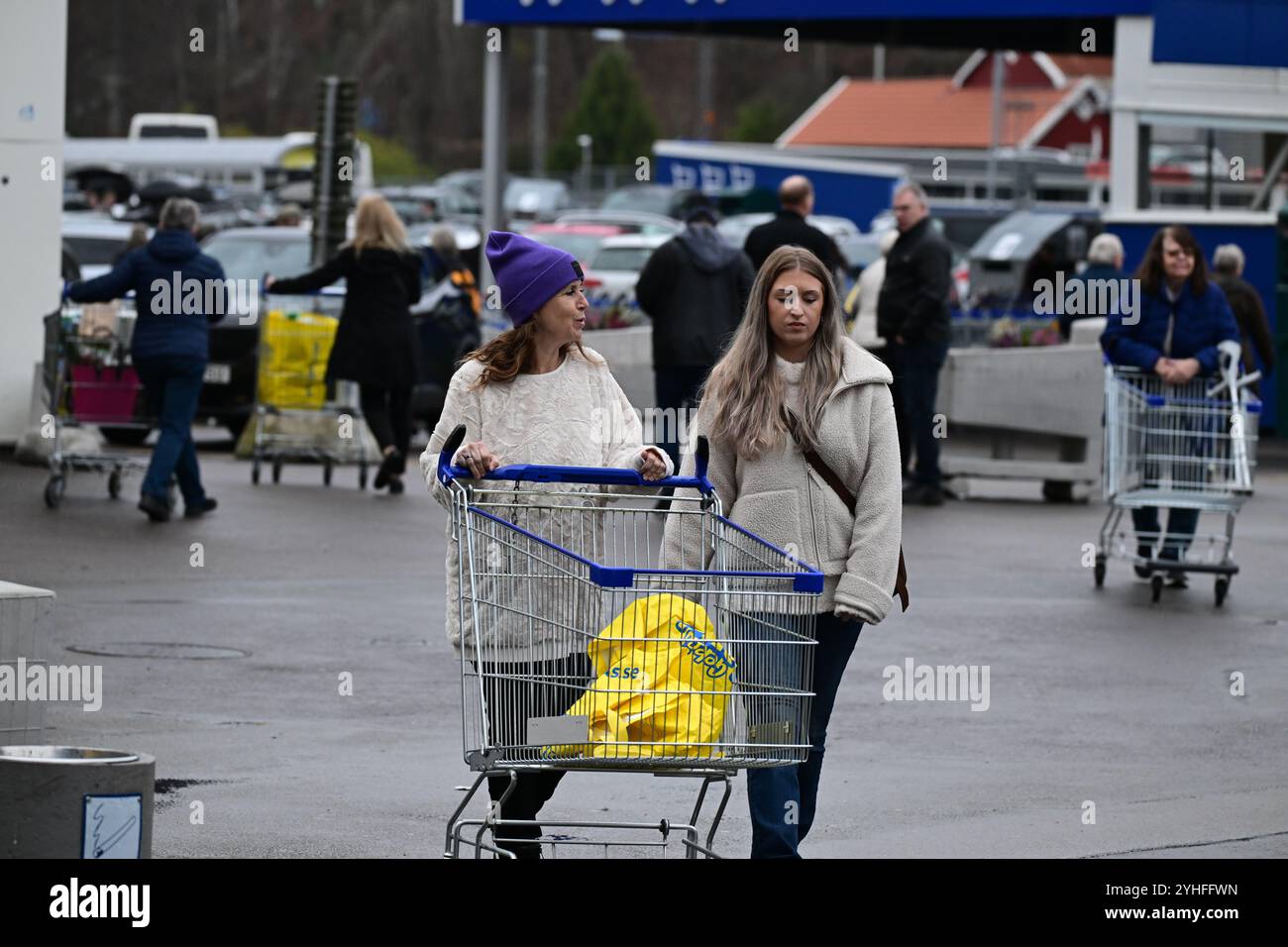 Ullared, Halland, Sweden. November 11 2024. Customers outside of Gekås ...