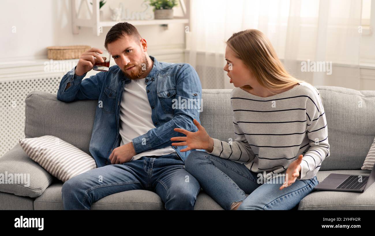 Furious woman shouting at her drunk husband at home Stock Photo - Alamy