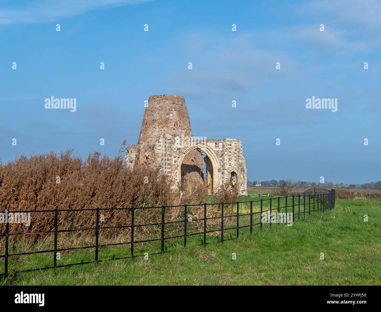 Ludham, Norfolk, UK – November 10 2024. Historic abbey ruins behind a ...