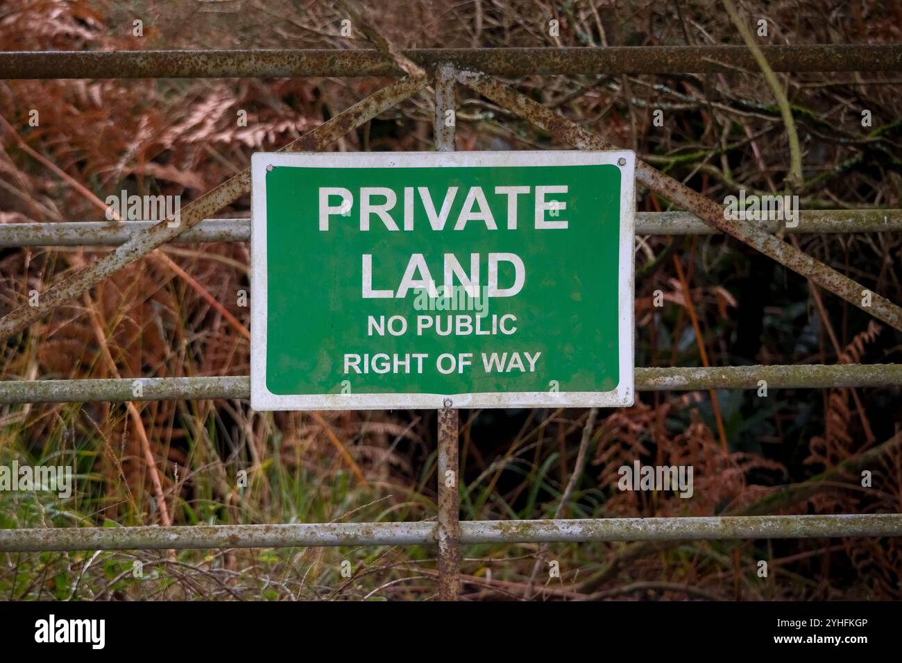 Private Land No public right of way sign hanging on fence in the New ...