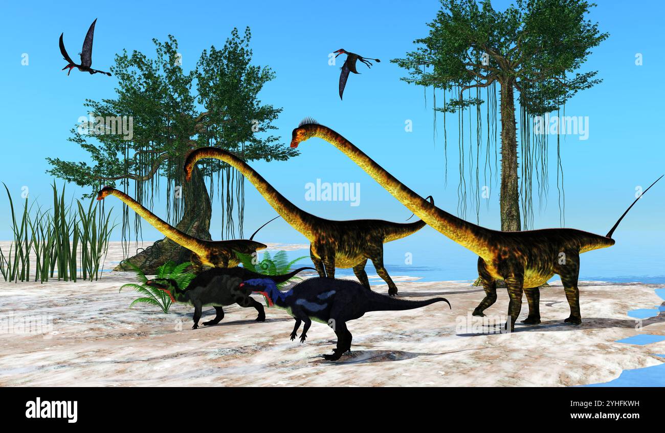 Camptosaurus dinosaurs join with Barosaurus sauropod dinosaurs as ...