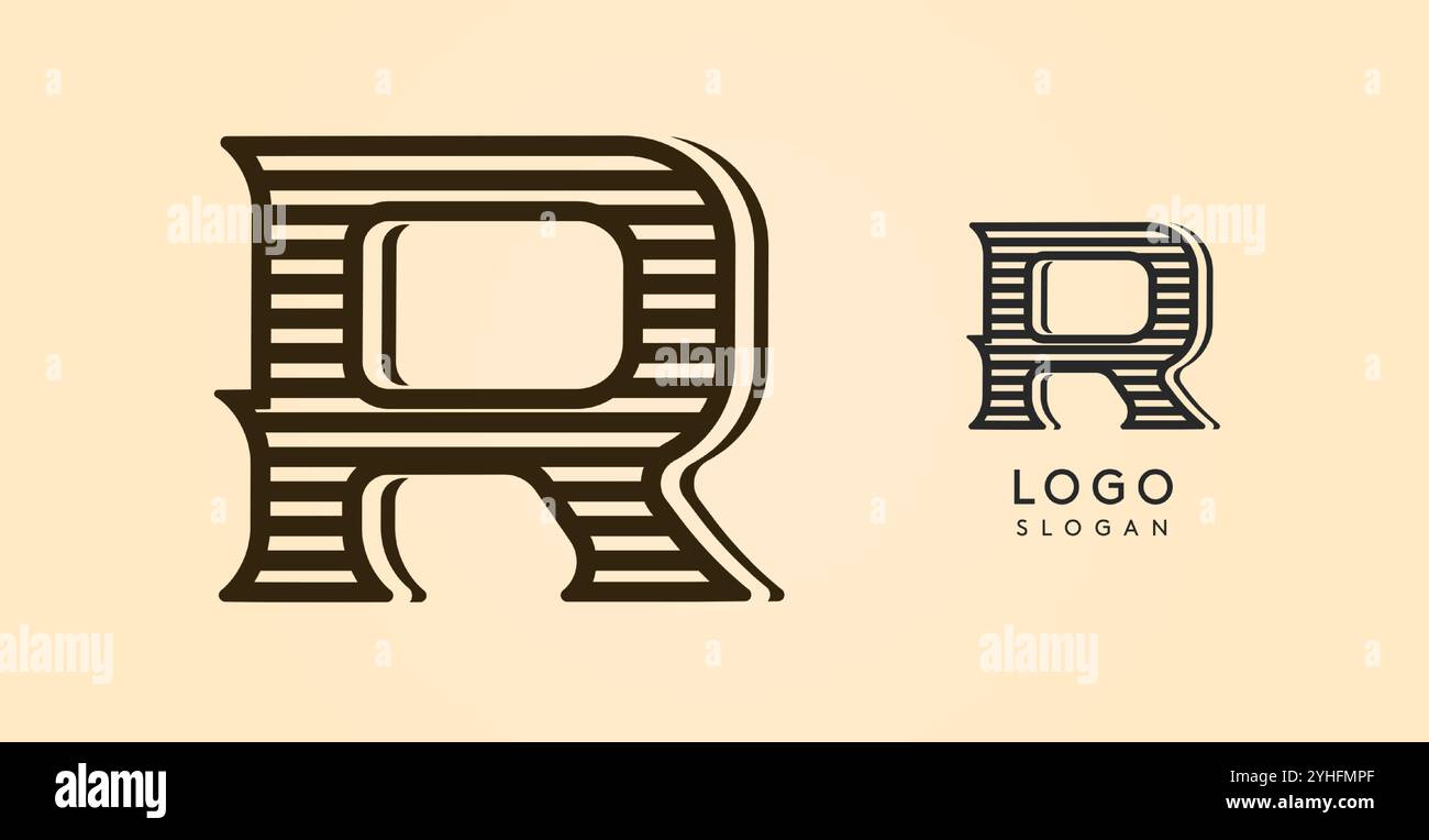 Vintage western letter R, country stylish old lettermark for retro bar ...