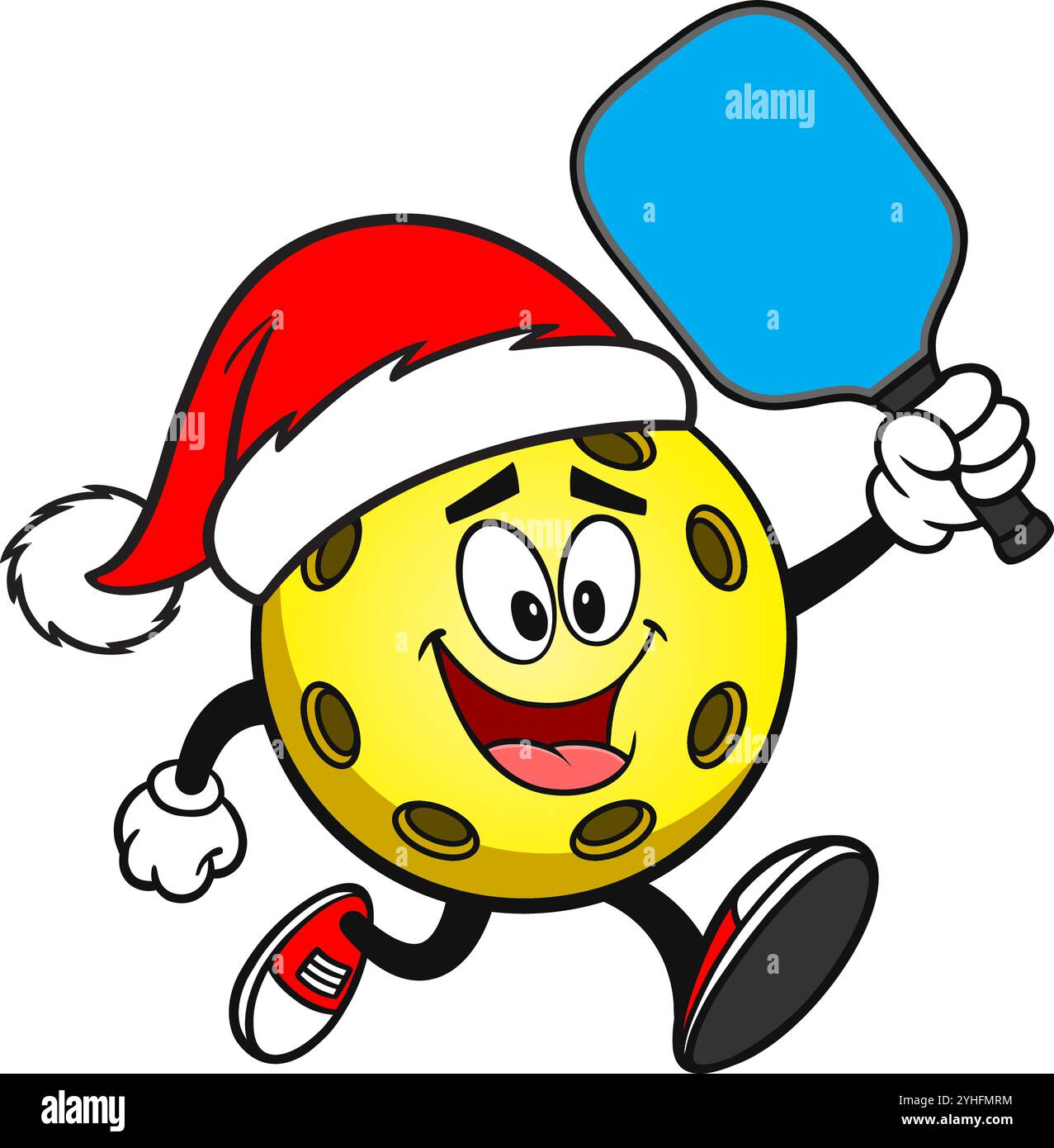 Pickleball with Santa Hat Running, Hand Drawn Vector illustration ...