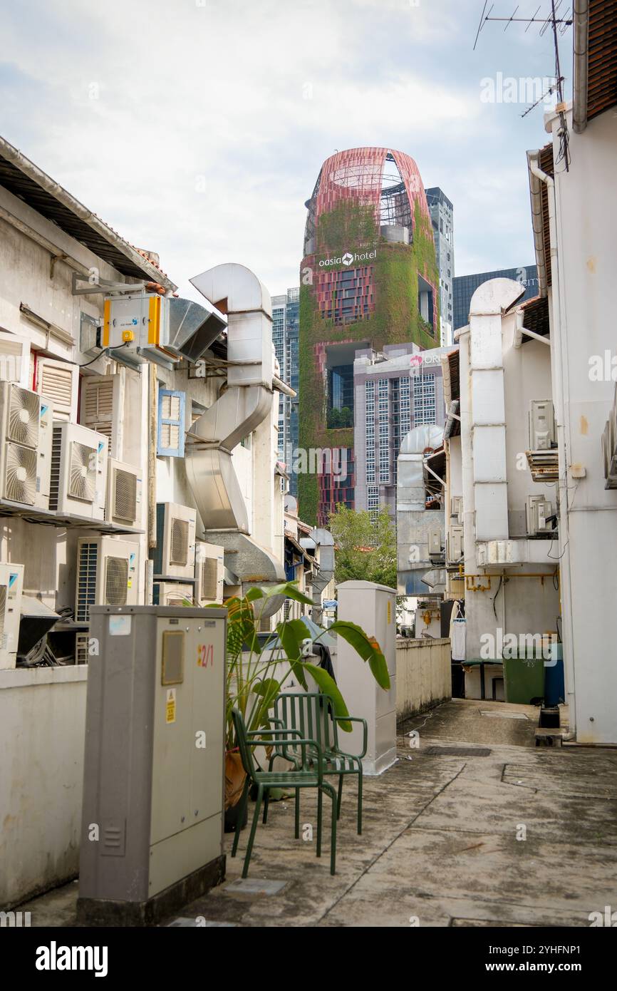 A contrast of a wall of Air conditioning condenser units and in the ...