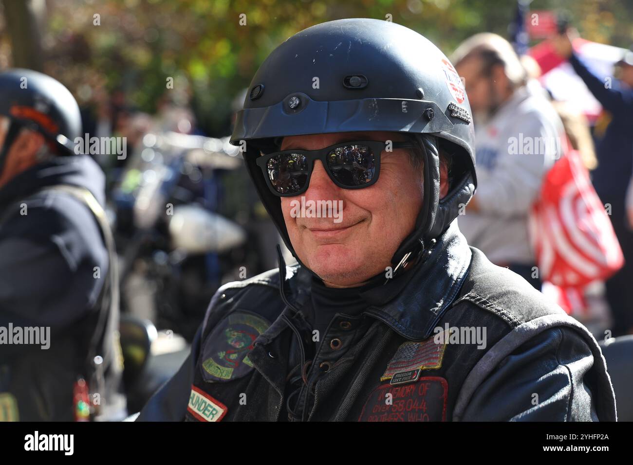 A veteran is all smiles while riding his motorcycle during the Veterans ...