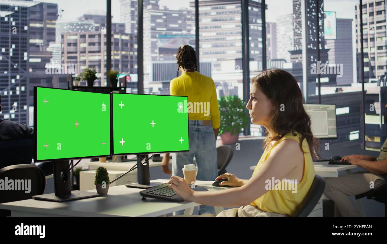 Developer Using Multi Monitor Isolated Screen Pc To Create Machine Learning Models That Can