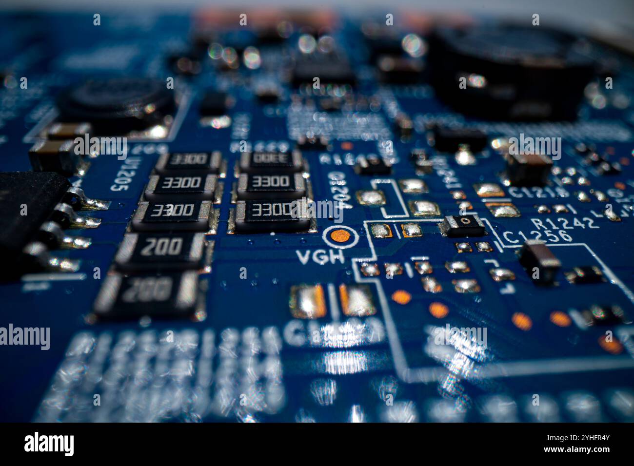 Computer circuit board with electrons. Motherboard. Electronic circuit board close up ...