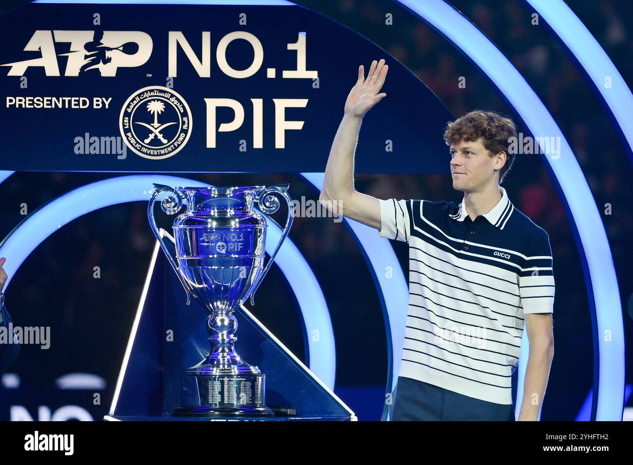 Inalpi Arena, Turin, Italy. 11th Nov, 2024. Nitto ATP Finals 2024 Day 2; Jannik Sinner of Italy ...