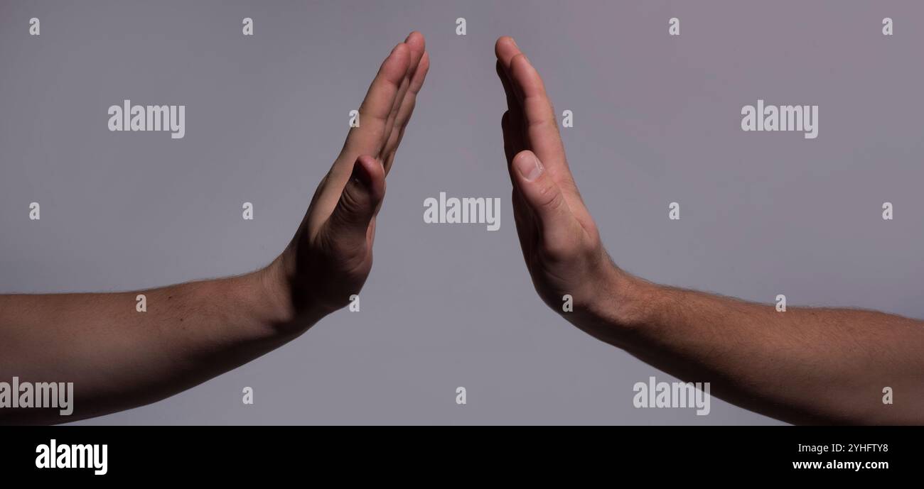 Two hands gestures. Giving high five. Two hands, male and man. High ...