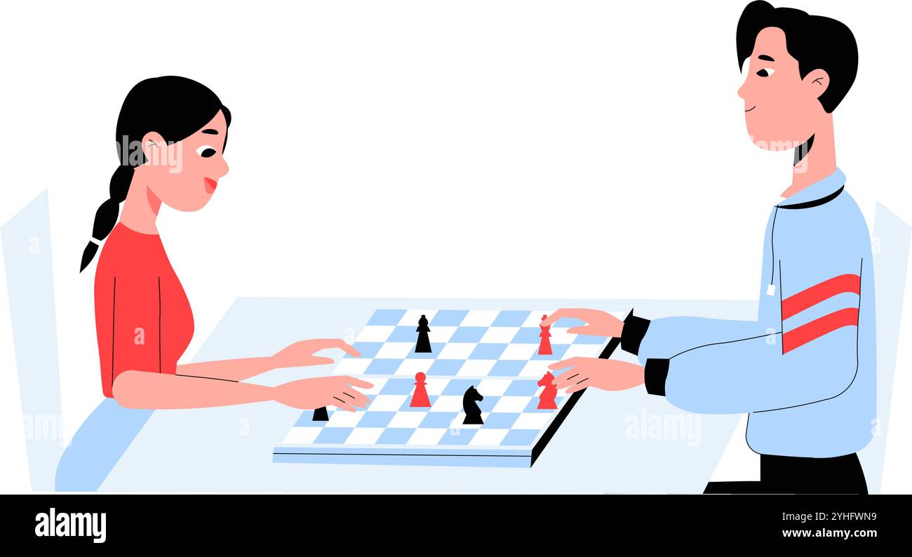 Two People Playing Chess In Flat Vector Illustration Symbolizing ...