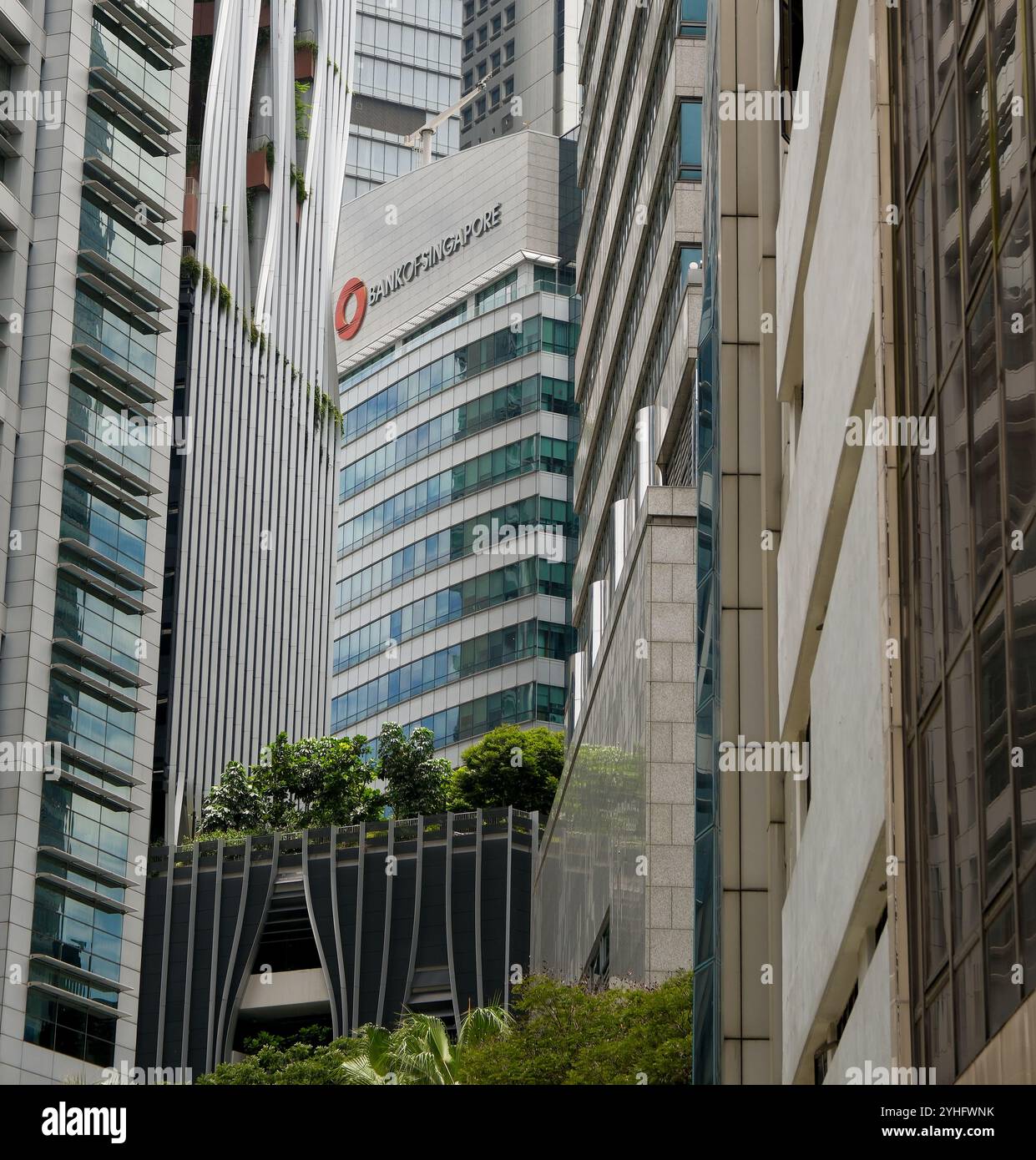 Bank of Singapore office building shot on a telephoto lens framed by ...