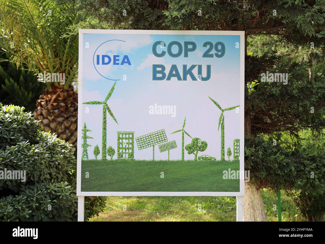 COP 29 Baku poster on the industrial settlement of Neft Daslari in the ...