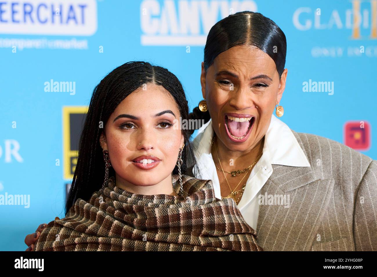 Mabel, from left, and Neneh Cherry pose for photographers upon arrival at the MTV European Music ...