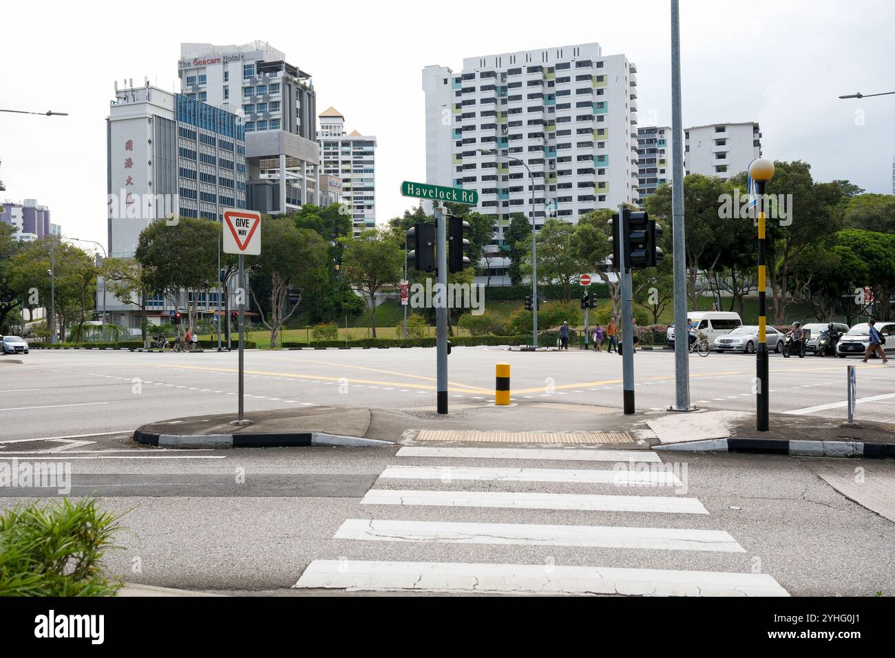 Havelock Road Singapore view of the pedestrian crossing and road junction empty while traffic ...