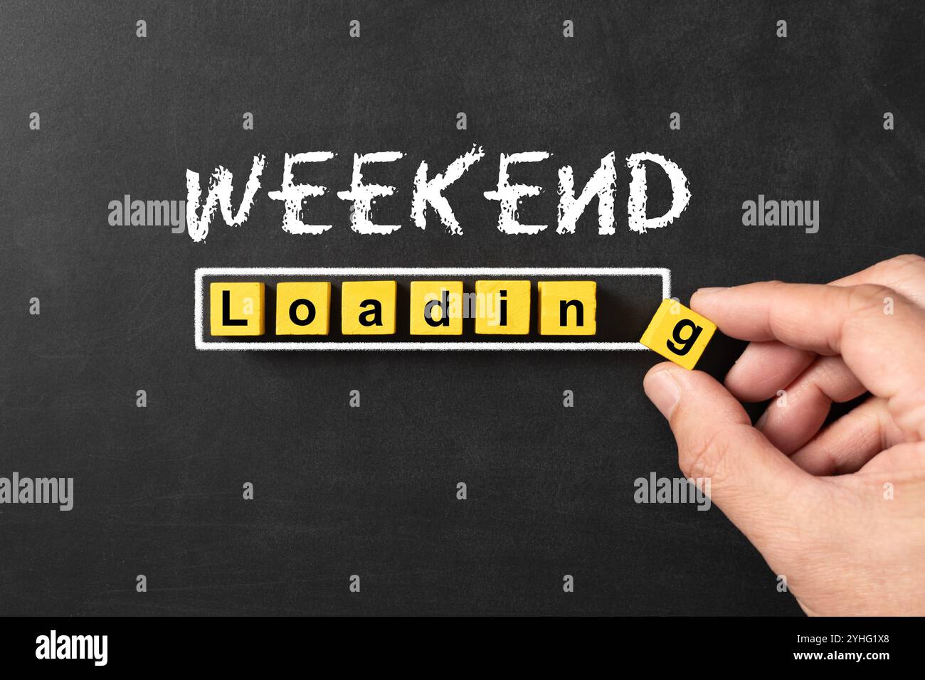 Chalkboard with a concept of weekend loading bar Stock Photo - Alamy