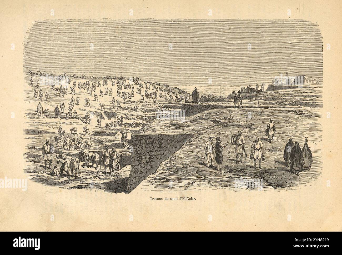 Work of the El-Guisr worksite, during the construction of the Suez ...