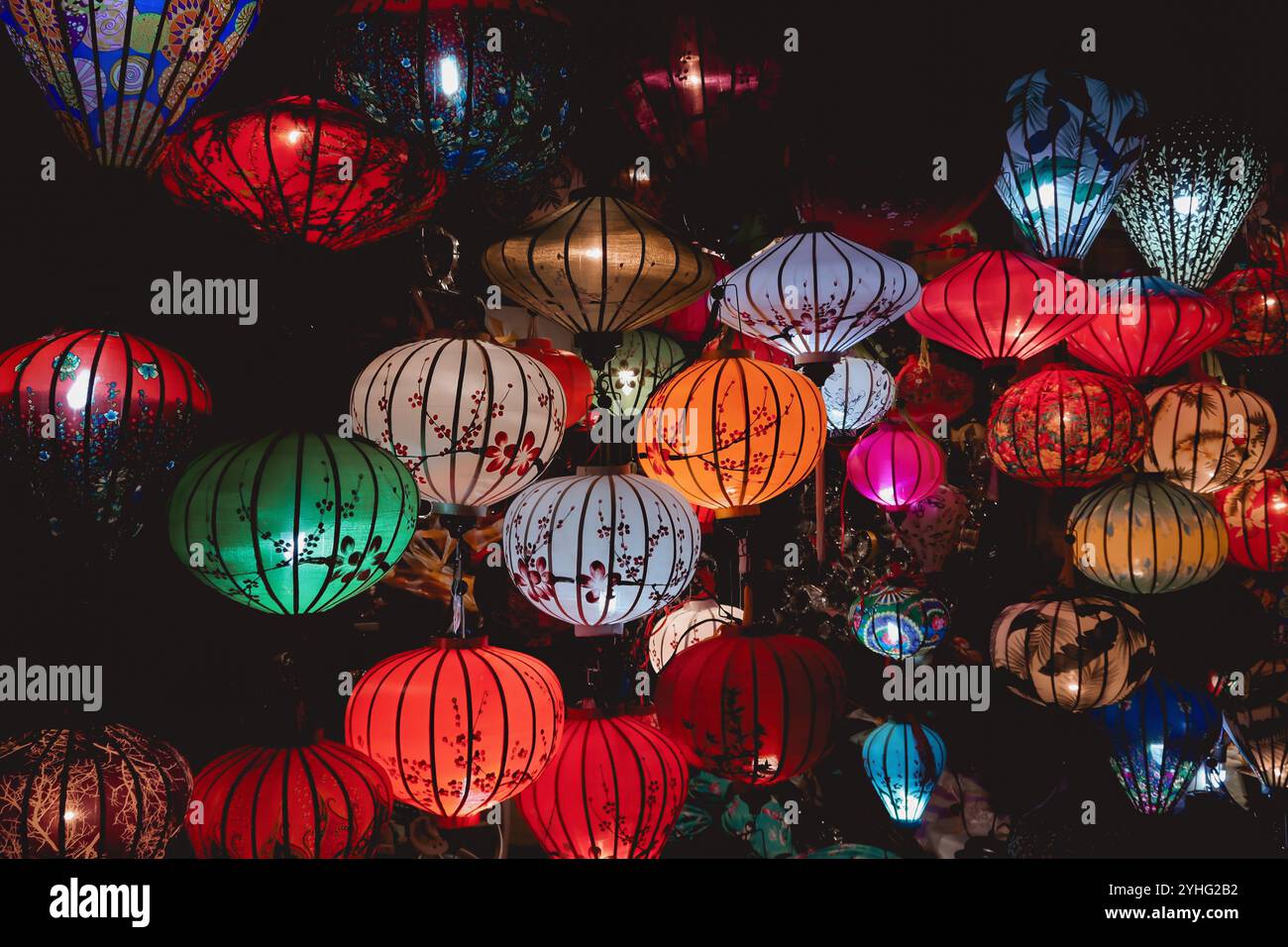 A vibrant collection of colorful traditional Vietnamese lanterns ...