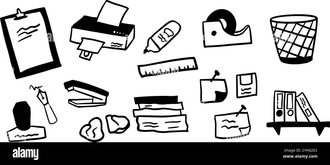 Office Objects Theme Illustration Pack | Minimalist Doodle Style Vector ...