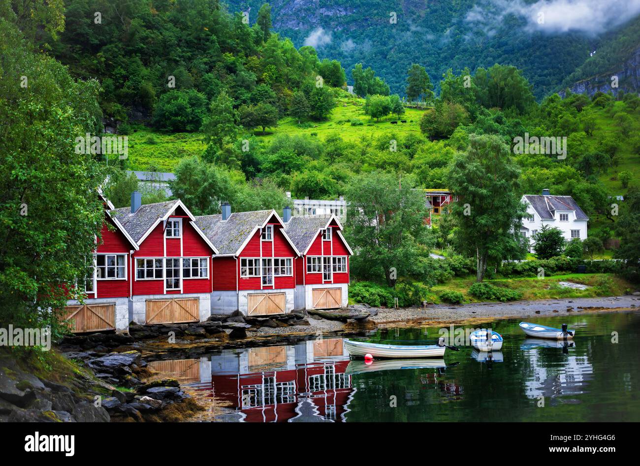 Cabins of Fretheim Fjordhytter, Flam, Sognefjord/Aurland Stock Photo ...