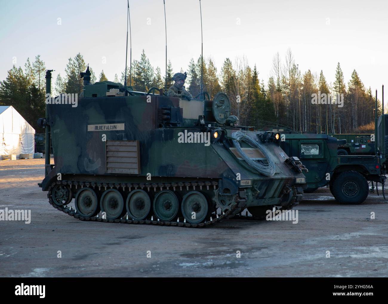 A U.S. Army M1068 armored tracked vehicle from the 41st Field Artillery ...
