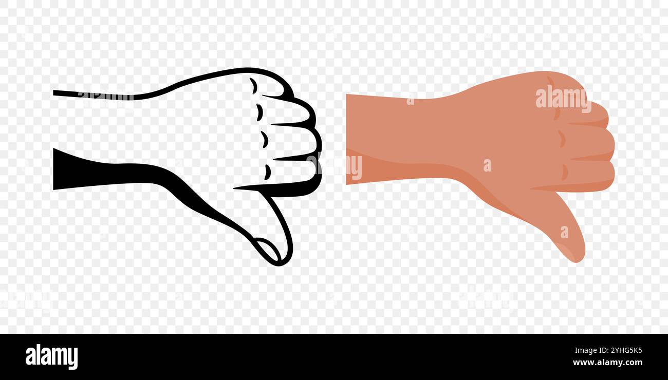 Flat Vector Cartoon Hand Gesture Showing Thumbs Down. Thumbs Down Icon ...