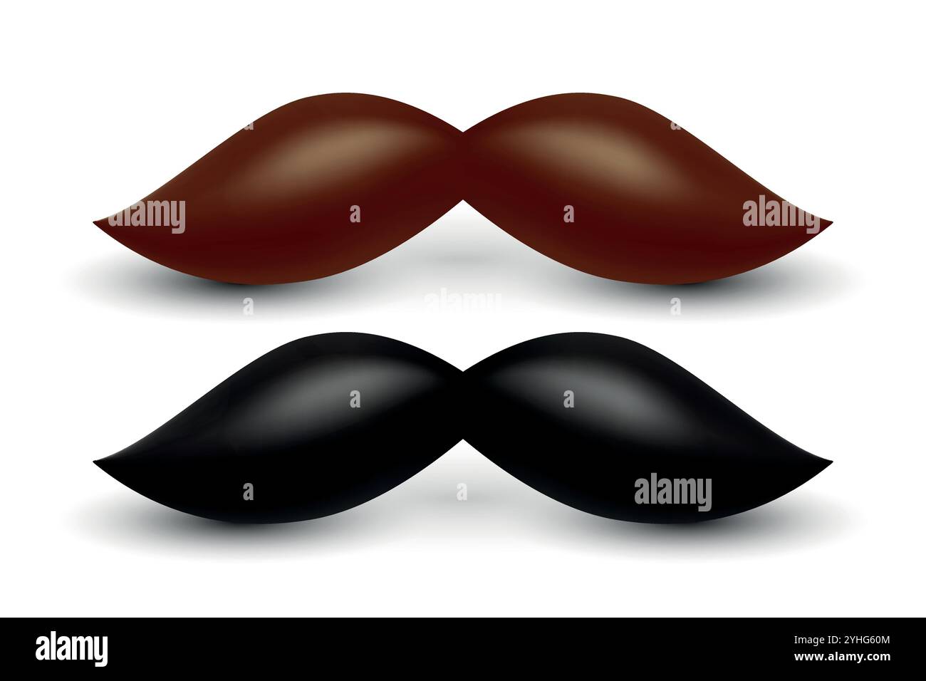 3D Vector Brown and Black Mustache Set. Realistic Volumetric Mustaches ...