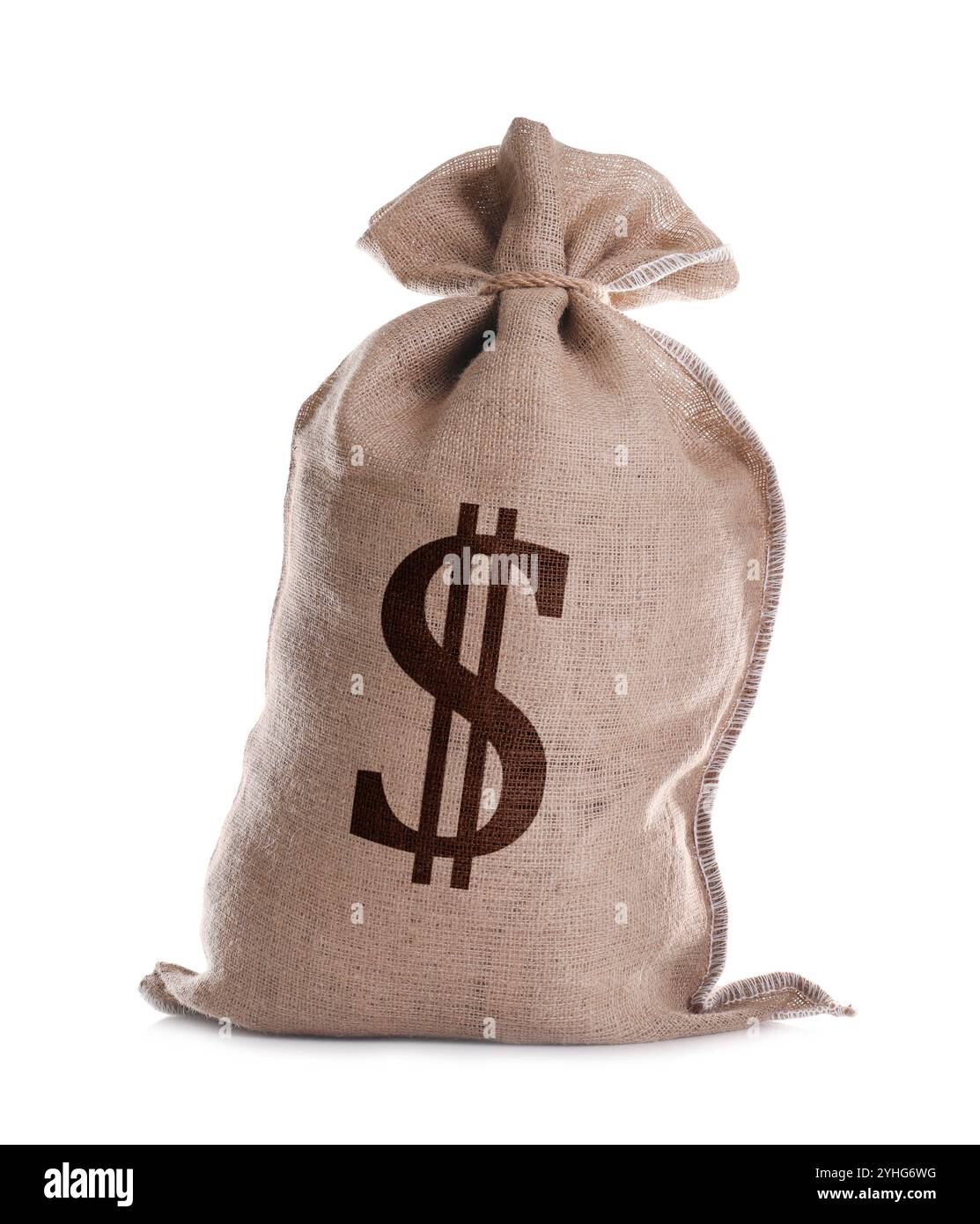 Dollar sign on burlap sack, white background Stock Photo - Alamy