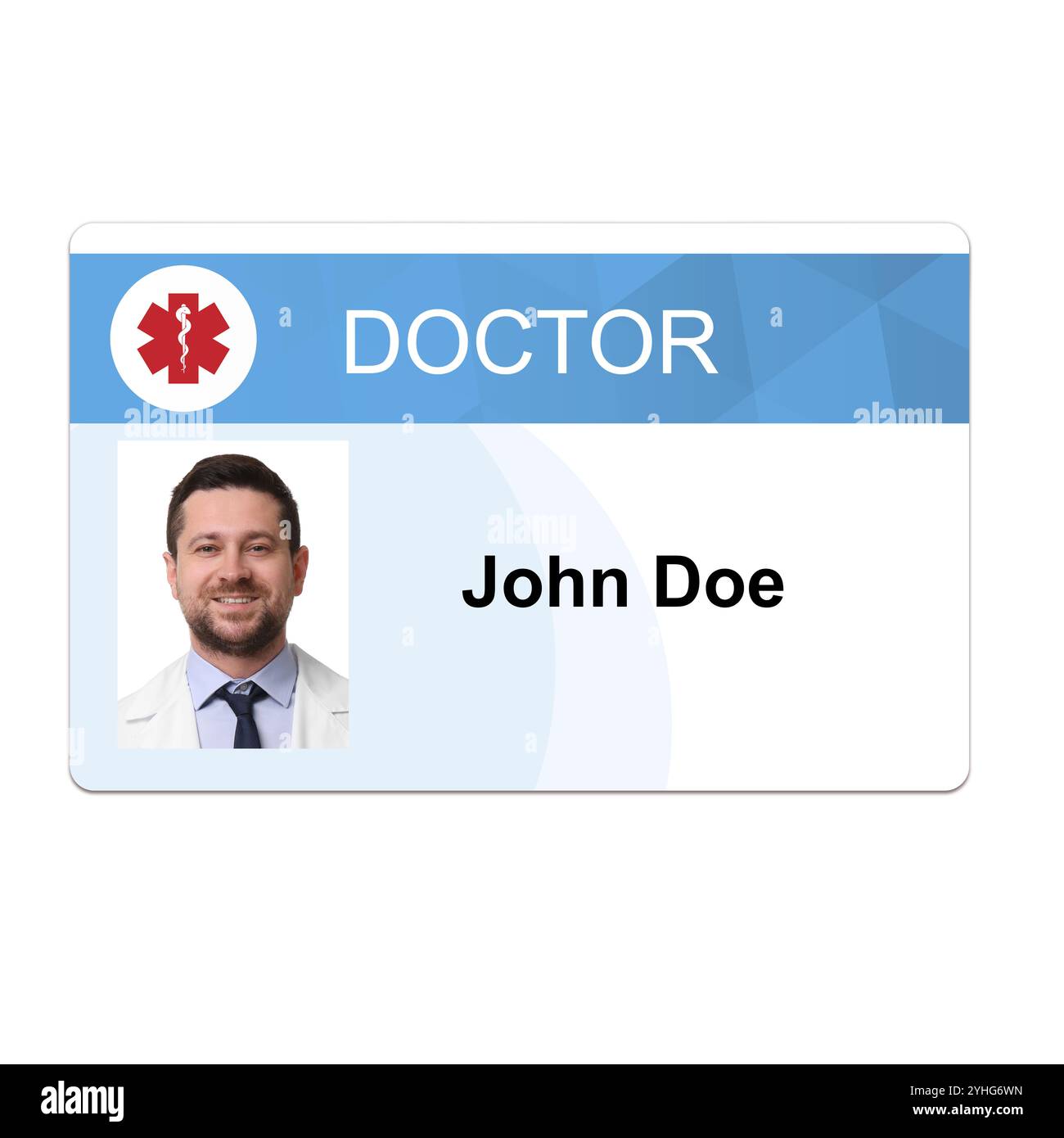 Doctor's badge with photo of man on white background Stock Photo - Alamy